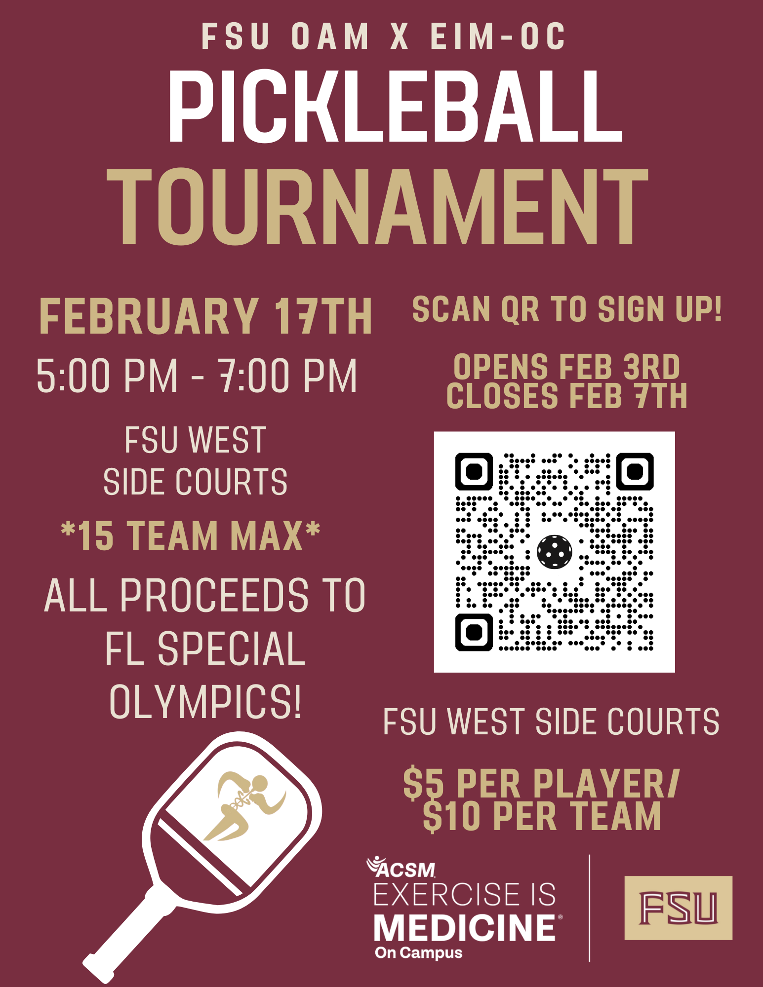 FSU OAM x EIM-OC Pickleball Tournament - Florida State University Calendar